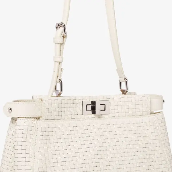 Fendi My Peekaboo Small Parchment-colored Woven Leather Bag